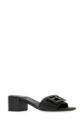 Fendi Womens Black Leather Baguette Mules Nero Sandali Sandal