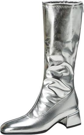 Generic Bottes De Costume Métalliques Or Et Argent À Talon Bas pour Spectacle Et Danse,Argent,40 EU