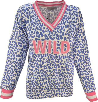 Zwillingsherz Damen Pullover Sweatshirt Hoodie Kapuzenpullover Leopardenmuster, Langarm, Regular Fit, Maritim