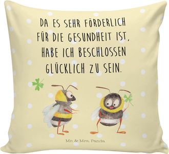 Mr. & Mrs. Panda Sofakissen Hummeln Kleeblatt - Geschenk, Gute Laune, Tiermotive, Biene Deko, lustige Spr&uuml;che, Tiere, Spruch sch&ouml;n, Kopfkissen 40x40