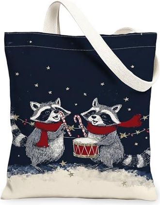 Generic Sacs fourre-tout en toile de raton laveur, r&eacute;utilisables, l&eacute;gers et lavables avec bandouli&egrave;re, bleu marine, 13x15 Inch