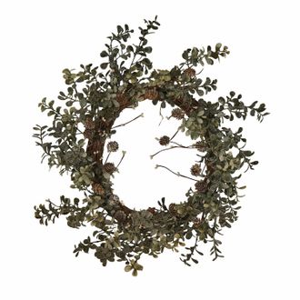 Loberon Kranz Veloume - Echte Tannenzapfen - Frost-Finish - Nat&uuml;rlicher Look - T&uuml;rkranz - Winterliche Dekoration - Kiefernzweige - Polyethylen, gr&uuml;n