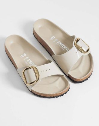 Birkenstock Madrid - Sandales en cuir verni avec grosse boucle - Hu&icirc;tre-Blanc