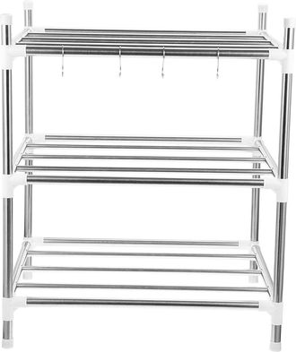 Happyyami Multifunktionales K&uuml;chenregal aus Rostfreiem Stahl Langlebiges Haushalts aufbewahrungsregal zur Platzsparenden Organisation von T&ouml;pfen Pfannen und K&uuml;c