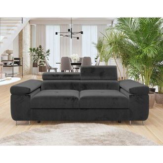 Best Mobilier Bestmobilier - Pablo - canap&eacute; droit 2 places avec t&ecirc;ti&egrave;res ajustables - en velours - gris fonc&eacute;