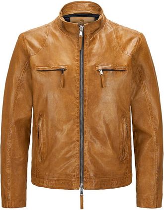Milestone Herren Lederjacke beige Lammnappa unifarben mit Motiv