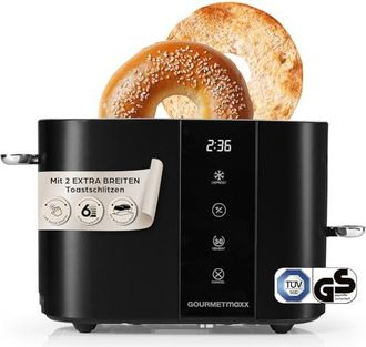 Gourmetmaxx Toaster Kurzschlitz f&uuml;r 2-Scheiben | Schwarzer Toastr&ouml;ster mit 6 Br&auml;unungsgraden und Ready-2-eat-Countdown | Elektrisches K&uuml;chenger&auml;t mit Touchdisplay