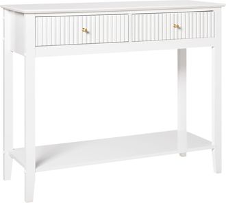 Beliani Konsolentisch wei&szlig; schmal geriffelt mit 2 Schubladen Ablagefl&auml;che Retro Assisi