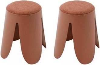 Sweeek Alices Home - Set de 2 tabourets empilables Terracotta. Bouclette texturée. Niki. Ø30 / 44 x H46cm