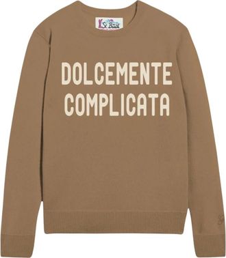 Saint Barth Femme, Pulls, Beige, Taille: 44 FR Maglia paricollo scritta dolcemente complicata in contrasto