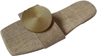 Generic Sandales plates pour femme - Couleur unie - Bout carr&eacute; - Sandales de plage tendance - Sangle en cuir - Sandales confortables en coton et lin m&eacute;lang&eacute; -