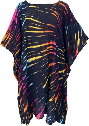 Guru Shop Batik Kaftan, Ibiza-Style Tunika, Boho Bluse, Damen Maxibluse - Schwarz, Synthetisch