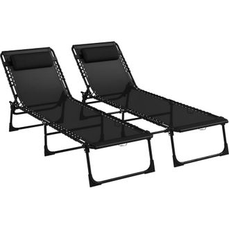 OUTSUNNY Lot de 2 bains de soleil transats pliables inclinables 4 positions acier textil&egrave;ne noir
