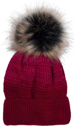 styleBREAKER Damen Strick Bommelm&uuml;tze mit Farbverlauf und Fleece Futter, Winter Fellbommel M&uuml;tze, Strickm&uuml;tze 04024205, Farbe:Bordeaux-Pink
