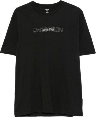 Calvin Klein T-shirt &agrave; col rond avec logo r&eacute;p&eacute;t&eacute; - Homme - Tops - Noir - Taille: XL