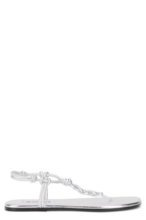 Jil Sander Metallic Leather T-Strap Sandal - Silver