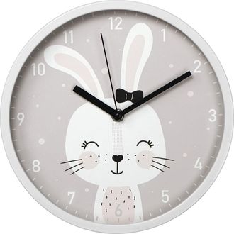 Hama Kinder Wanduhr Lovely Bunny ohne Ticken (runde Kinderuhr mit Hasen Motiv, batteriebetriebene Quarz Wanduhr mit Sekundenzeiger, Kinderzimmer, ideal als