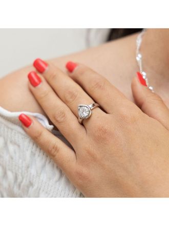 Zeeme Basic Ring Silber 925 rhodiniert Tropfen-Form mit wei&szlig;em Zirkonia-Stein