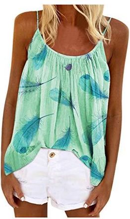 Generic Robe boh&egrave;me &agrave; bretelles pour femme, gilet de plage ample pour femme, chemisier d&eacute;contract&eacute; pour femme, Vert, XXL