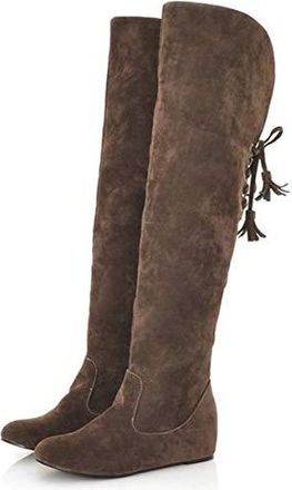 ORANDESIGNE Bottes de Neige Chaudes Femmes Bottes Hautes Bottes Fourrées Chaussures Plates Cuissardes A Marron 38 EU