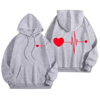 Generic Sweat &agrave; capuche &agrave; manches longues pour la Saint-Valentin 2026 pour femme (3), gris, XXL