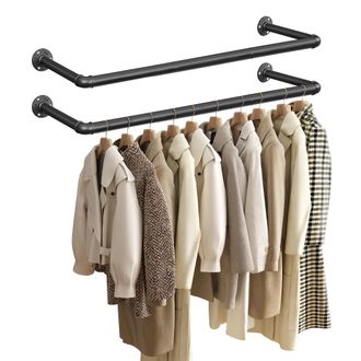 Songmics Kleiderstangen f&uuml;r die Wand 2er Set, Garderobenstangen, Wandmontage, platzsparend, 92 x 30 x 7,5 cm, einfache Montage, Industrie-Design, f&uuml;r kleine Wo