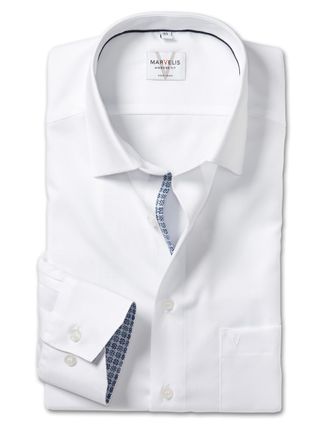 Marvelis Herren Oberhemd Langarm Non-Iron-Modern-Fit,Einfarbig,13 New Kent,Weiss 00,39