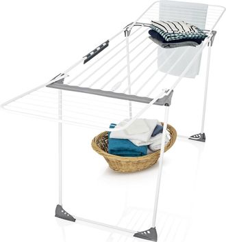 Easymaxx Falt-Wäscheständer 2500 mit 25m Trockenlänge | XXL Wäscheständer Teleskop - ausziehbar bis 260cm | mit Rollen | Bettlaken & Handtücher stromlos drinne