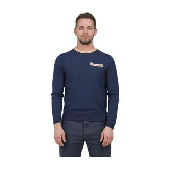 Irish Crone Rundhals-Shirt mit Details - - Knitwear - Herren - Blau - XL