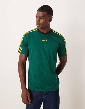 adidas Originals T-shirt &agrave; logo et bords contrastants - Vert/jaune