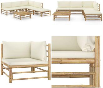 vidaXL 6-tlg. Garten-Lounge-Set mit Cremewei&szlig;en Kissen Bambus - Bambus Lounge Set - Gartenloungeset - Outdoor Lounge - Gartenger&auml;te - Gartenm&ouml;bel - Home &