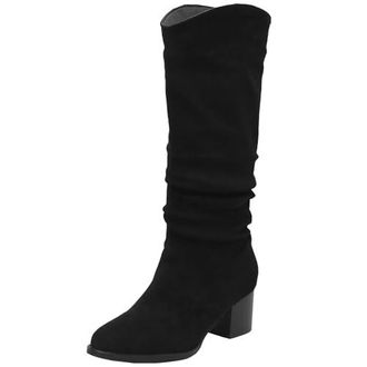 Smilice Bottes montantes pour femme avec talon bloc - Bottes à enfiler de couleur unie, noir mat, 34 EU
