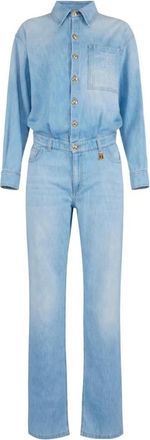 Elisabetta Franchi Femme, Combinaisons et Ensembles, Bleu, Taille: 34 FR Combinaison en jean avec d&eacute;tail de lettrage