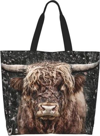 Generic Vache Des Highlands Cool Sac Cabas Grand Tote Bag D&eacute;contract&eacute; Sac A Main Femmes Pour Quotidienne Voyage Shopping