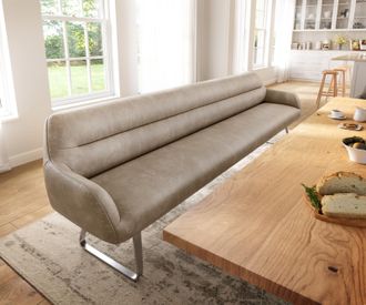 DELIFE Esszimmerbank Taya-Flex 300 cm Mikrofaser Beige Vintage Kufengestell flach Edelstahl Taschenfederkern, B&auml;nke