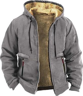 Generic Vestes doublées Sherpa pour homme - Veste chaude à capuche avec fermeture éclair intégrale - Style décontracté et lourd - Avec poches - Manteaux épais