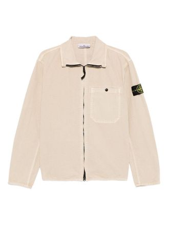 Stone Island Mens Zip Closure Shirt Beige Cotton