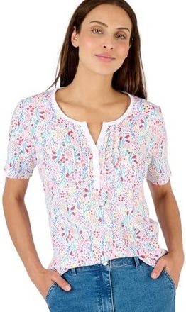 Damart T-Shirt Fine côte Pur Coton Femme Rose Imprimé Taille 46/48