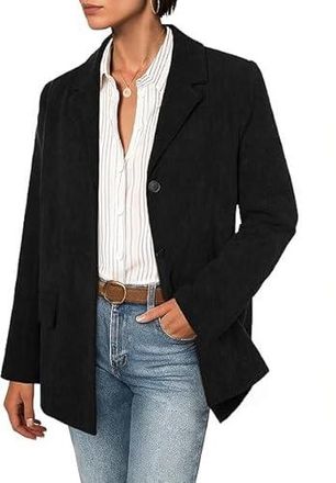 Belle Poque Veste en velours c&ocirc;tel&eacute; - Pour femme - Blazer de style boyfriend - Manches longues - Fermeture boutonn&eacute;e - Veste de transition, Noir, M
