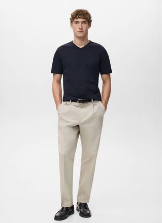 Mango T-shirt 100 % coton col V slim-fit bleu marine - Homme - XS - MANGO MAN