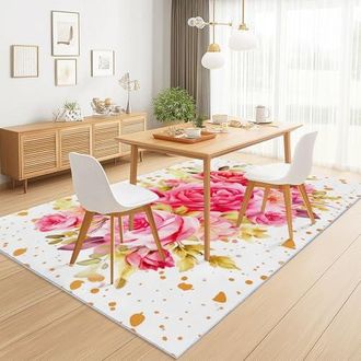 Generic Multicolore Lavable en Machine Tapis Salon Motifs Floraux r&eacute;tro grappes de Fleurs, 140 x 200 cm Doux Tapis de Sol Pelucheux Dessous Antid&eacute;rapant, Entr