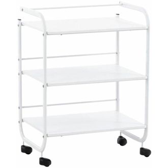 Clp Chariot avec 3 &eacute;tag&egrave;res en bois et structure m&eacute;tallique + roues en diff&eacute;rentes couleurs colore : Blanc