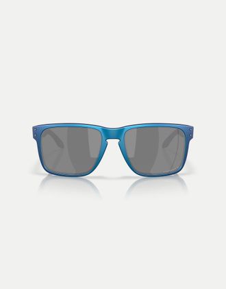 Oakley Holbrook XL - Eckige, polarisierte Sonnenbrille in mattem Zyan/mit blauer Farbverschiebung und schwarz verspiegelten Gläsern