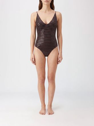 Brunello Cucinelli Maillot de bain une pi&egrave;ce avec d&eacute;collet&eacute; triangle et broderie &agrave; rayures