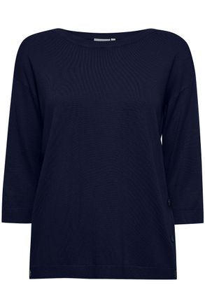 Fransa FRLILLI Damen Strickpullover Feinstrick Pullover mit U-Boot-Ausschnitt und seitlichen Knopfleisten und 3/4 Ärmeln, Größe:M, Farbe:Navy Blazer (193923)