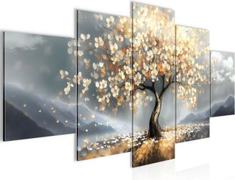 Runa Art Wandbilder Baum 5 Teilig Bild auf Vlies Leinwand Deko Wohnzimmer Schlafzimmer Abstrakt Grau Gold 054453a