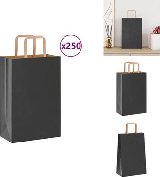vidaXL Papiertragetaschen 250 Stk. mit Henkeln Schwarz 21x11x31 cm - Papiertragetasche - Papiertragetaschen - Papiert&uuml;te - Kraftpapiert&uuml;te