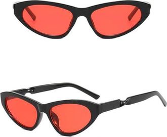 Generic Lunettes de soleil en forme doeil de chat pour homme et femme - Lunettes de soleil Hip Hop pour femme - Noir et rouge 2026