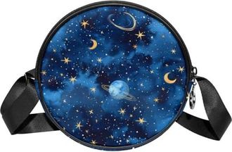Generic Sac &agrave; bandouli&egrave;re rond pour femme, motif plan&egrave;te spatiale, &eacute;toiles, petit sac &agrave; dos &agrave; bandouli&egrave;re avec fermeture &eacute;clair, bretelles r&eacute;glables, sac &agrave; ma