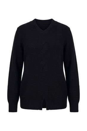 Ulla Popken Strickpullover Pullover Linksstrick Zopfmuster Stehkragen Langarm